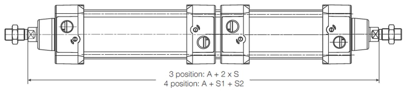Parker P1D Series Pneumatic Tie Rod Cylinders - 3 & 4-Position Duplex ...